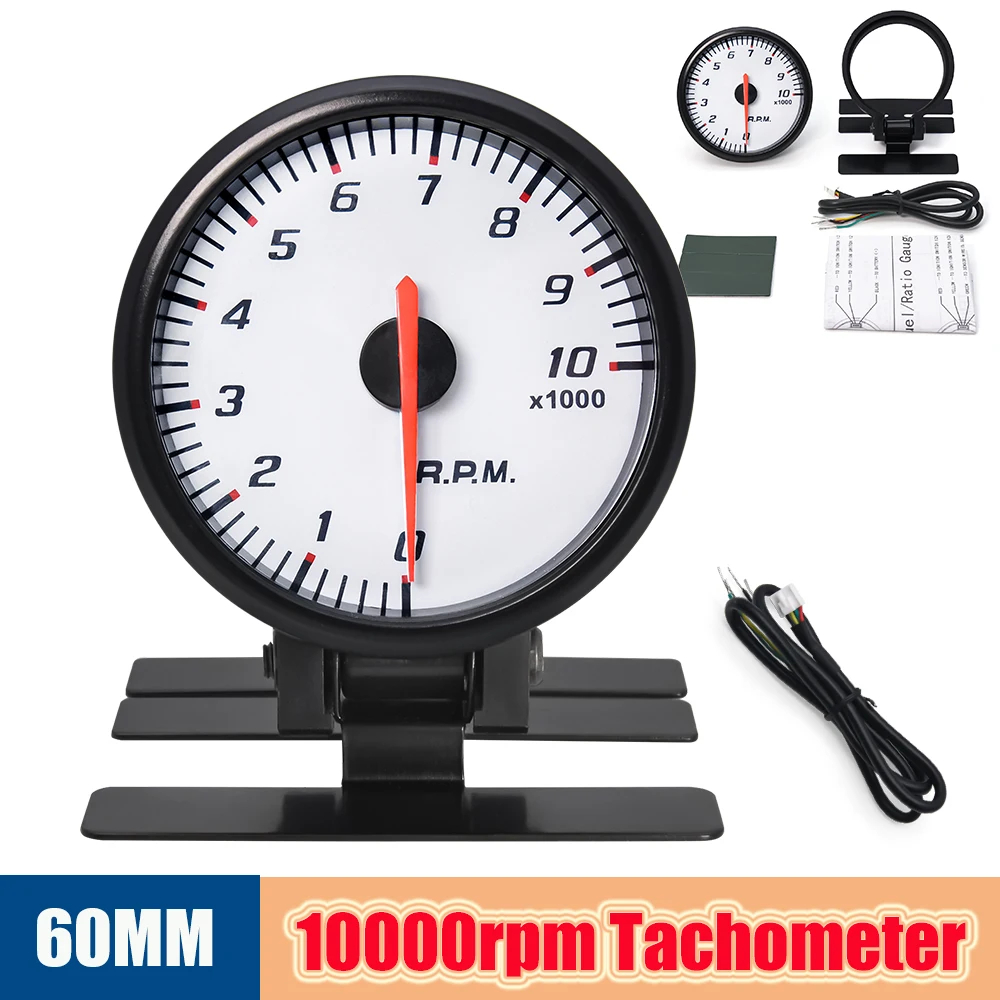 60MM RPM Gauge Tachometer 0-10000rpm Tacometro Auto Racing Tacho Hour ...