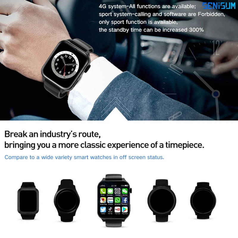4g Smart Watch 1.99inch Screen Men Google Play App Heart Rate Monitor ...
