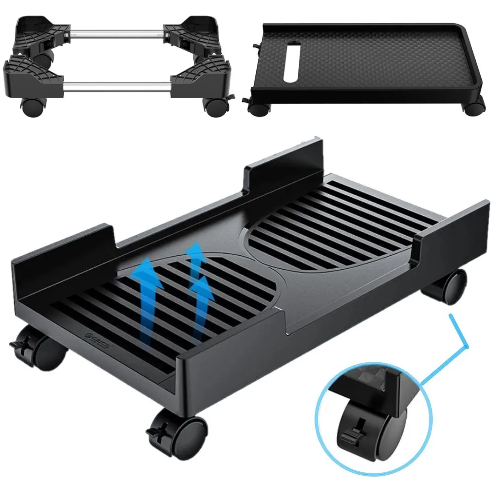 모바일 Cpu 컴퓨터 타워 데스크탑 브래킷 냉각 풀리베이스 제동 잠금 휠 스탠드와 조정 가능한 컴퓨터 타워 홀더