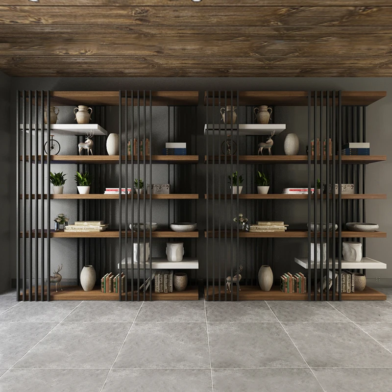 Loft-industrial-style-solid-wood-bookshelf-storage-rack-floor-shelf ...