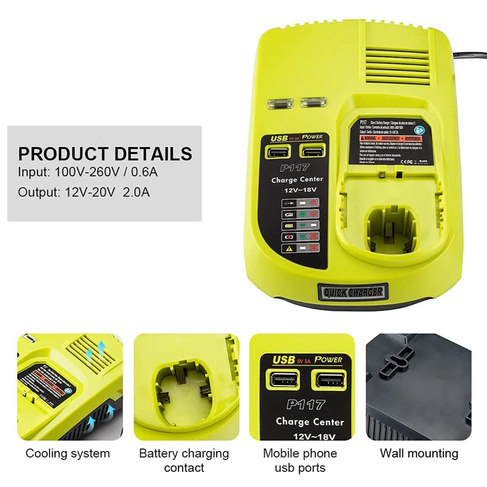 P117-Dual-Chemistry-Battery-Charger-Replacement-for-Ryobi-18V-Battery ...