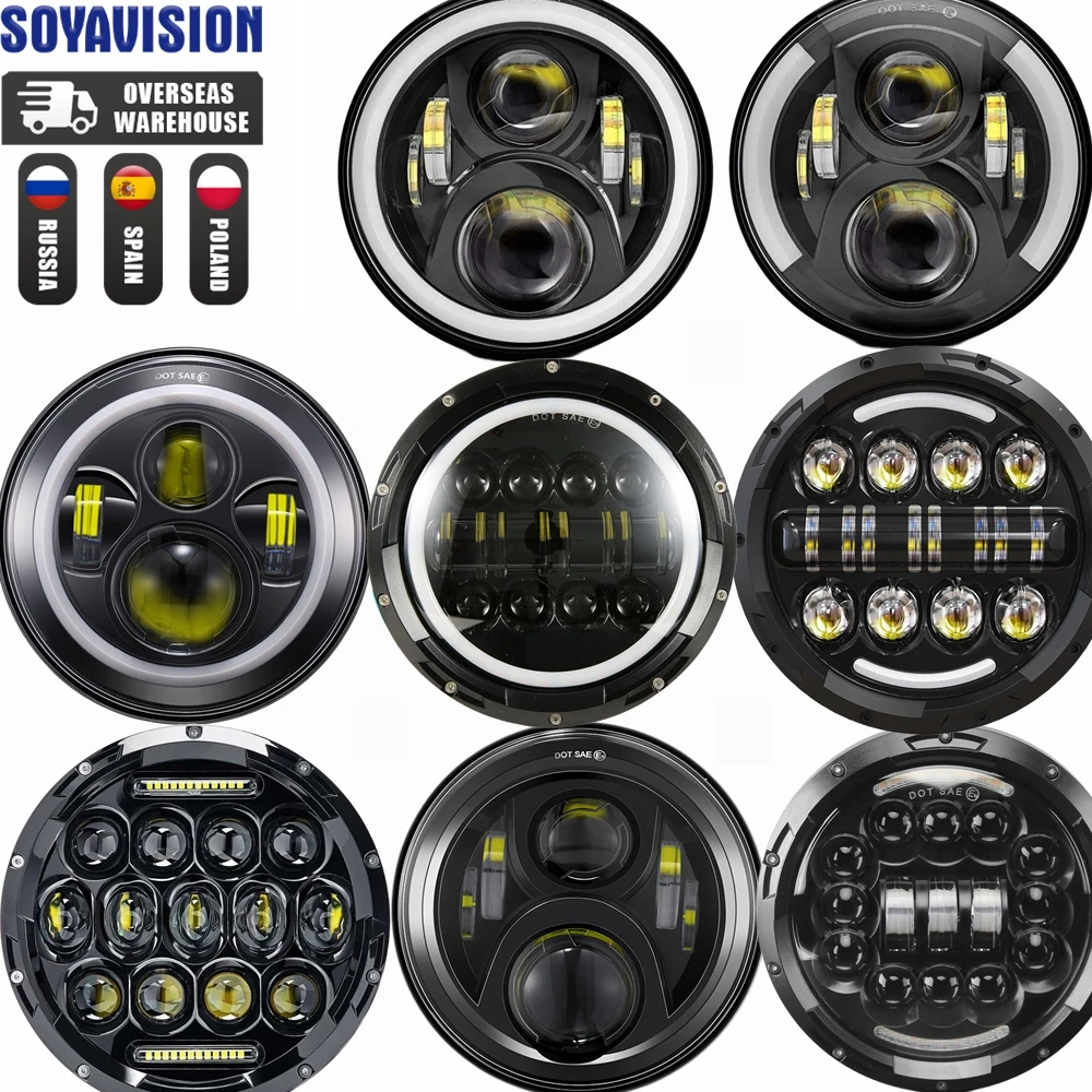Universal-7-Led-Car-Motorcycle-Headlight-For-BMW-Harley-Softail-Ural ...