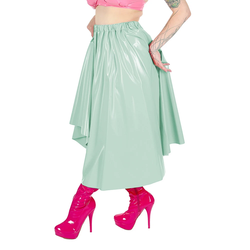 Party-PVC-Shiny-Solid-Color-Loose-A-line-Skirt-Female-Elastic-High ...