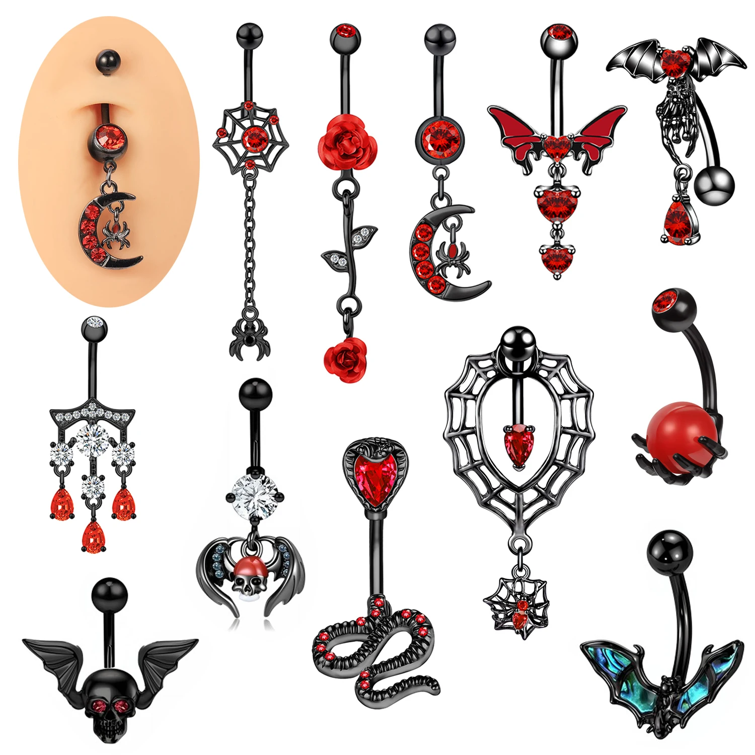 ZS 1 Piece Black Color Stainless Steel Belly Button Rings Gothic Punk ...