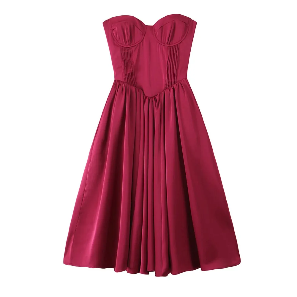 Sexy Wine Red Bra Chest With Wire Satin Strapless Dress Women Low Waist ...
