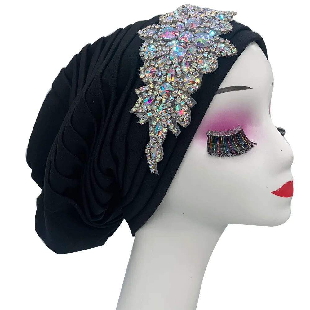 Luxury-Rhinestones-Turban-Caps-for-Women-Pleated-African-Headwraps ...