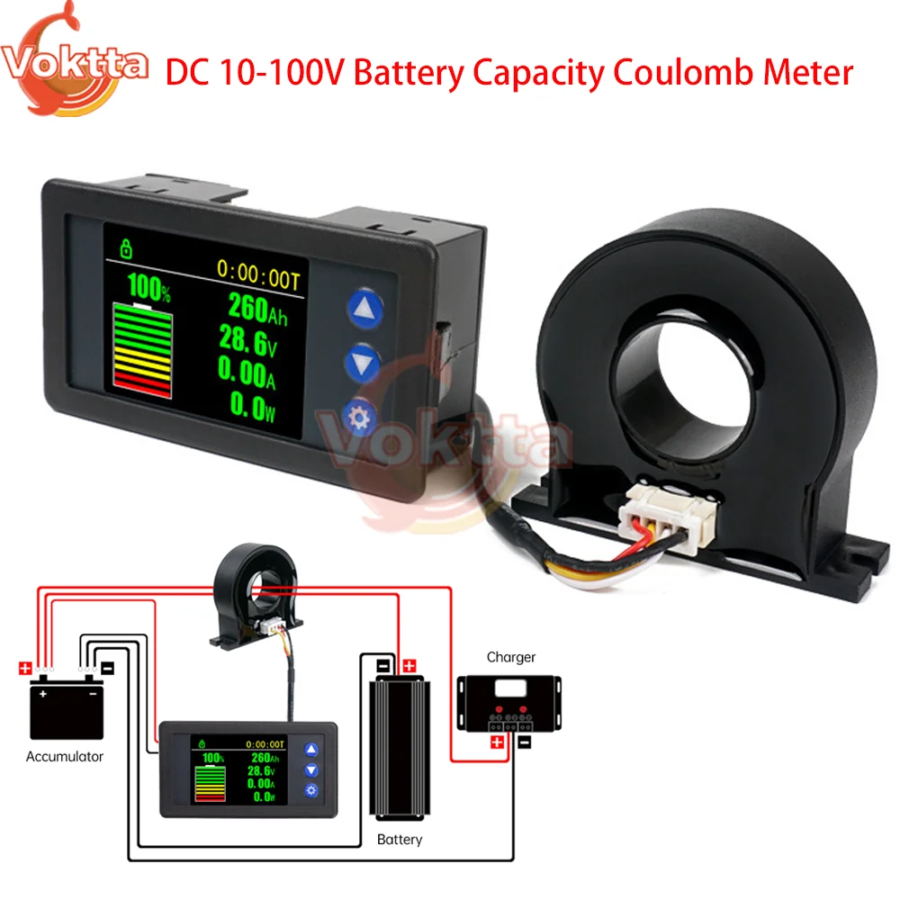 DC 10-100V Battery Capacity Coulomb Meter Monitor Voltage Current Power ...
