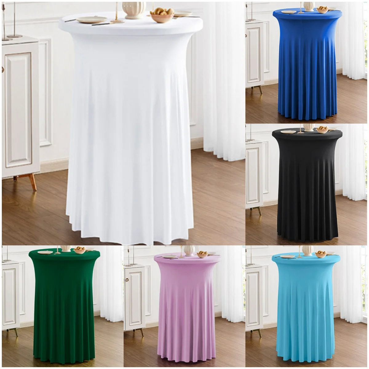 Hotel Bar Cocktail Table Cover Solid Color Elastic Round Table Cloth ...