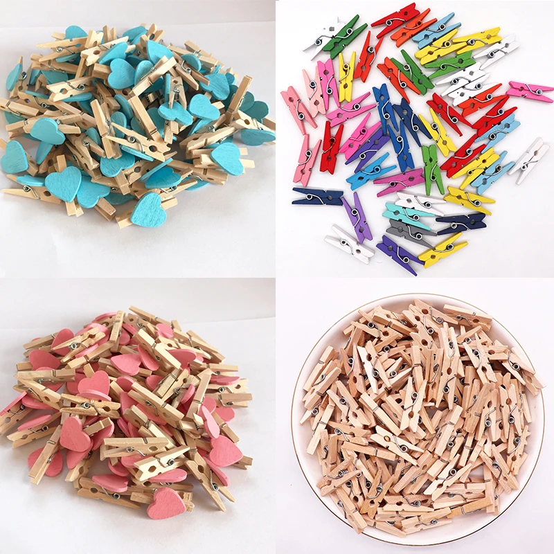 50-PCS-Wholesale-Very-Small-Mine-Size-25mm-Mini-Natural-Wooden-Clips ...