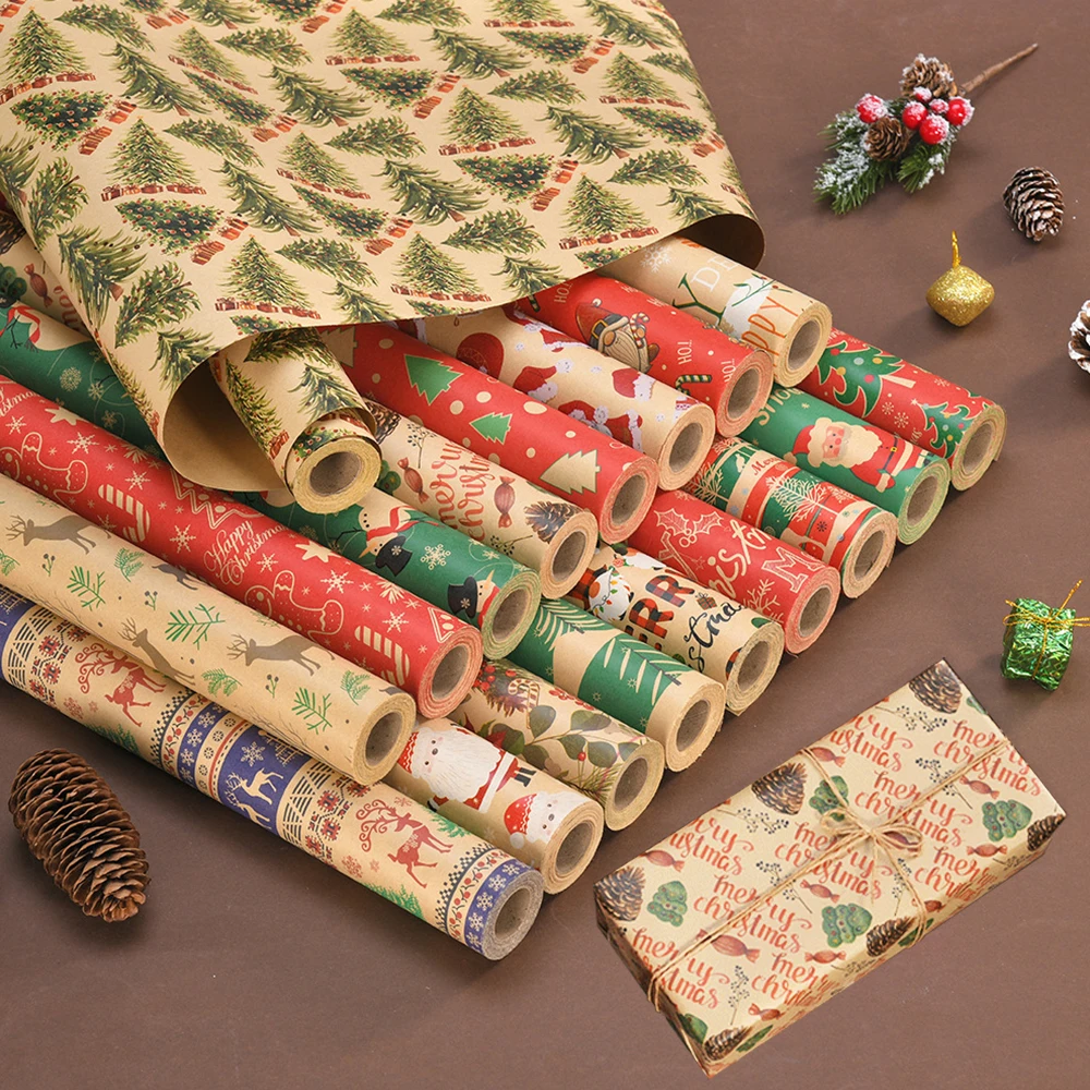 1 Roll 10M 2026 New Year Christmas Gift Wrapping Paper Kraft Packaging ...