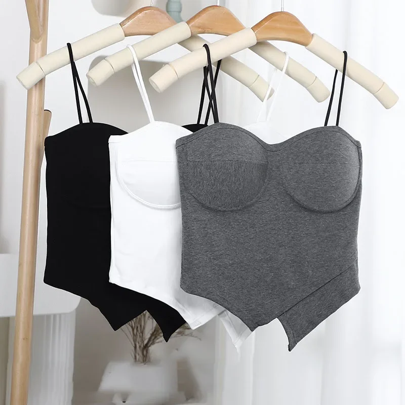 Summer-Sleeveless-Spaghetti-Strap-Slim-Tube-Top-Seamless-Built-In-Bra ...