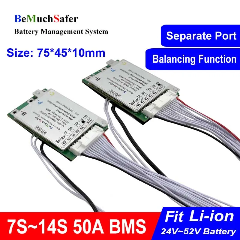 13S 14S 50A BMS 24V 36V 42V 48V 52V Hailong Battery BMS With Balance ...