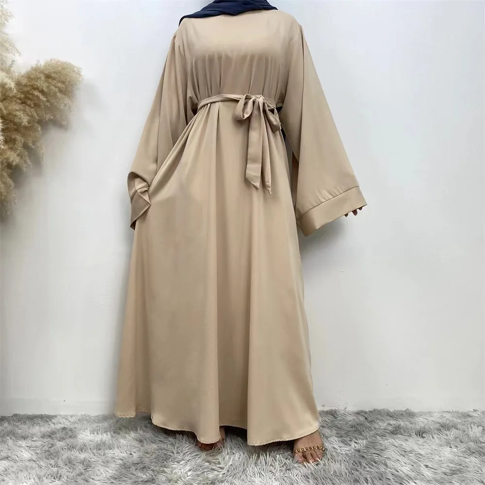 Muslim Abayas With Belt Loose Kaftans Prayer Dress Full Sleeve Islamic ...