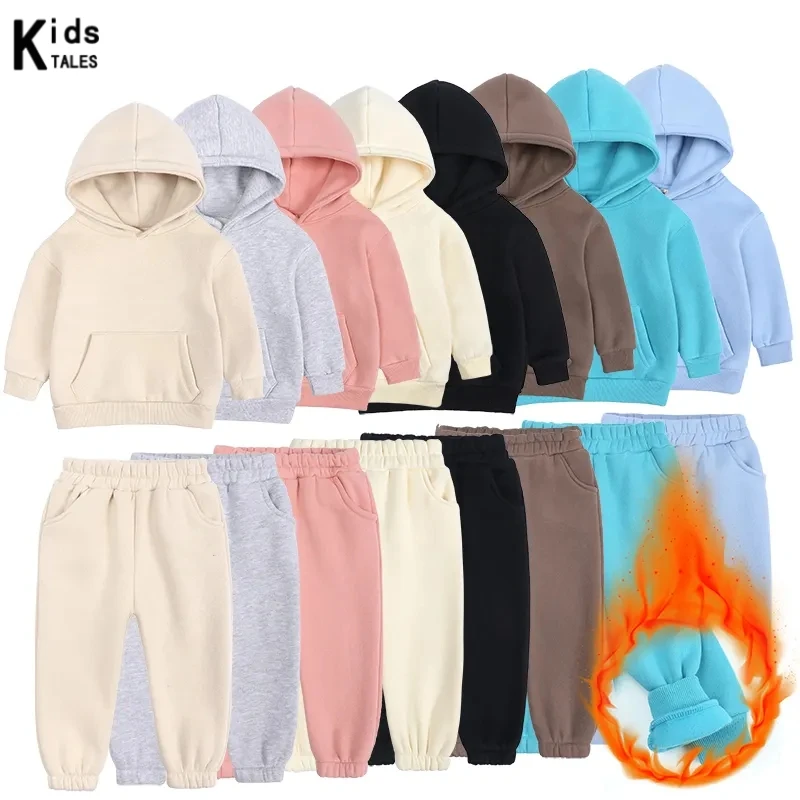 2024-Kids-Thicken-Fleece-Suits-Winter-Baby-Boy-Girl-Clothes-Sets-Warm-Soild-Cotton-Hoodie ...