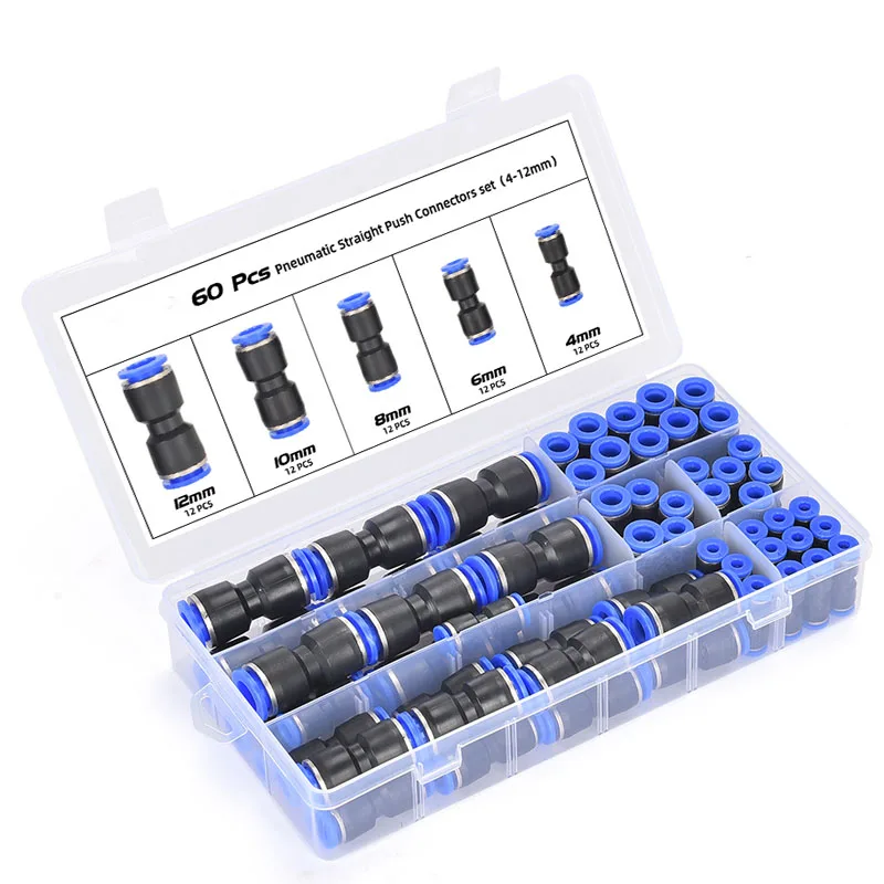 60pcs/box Set Air Straight Push Pneumatic Fittings Pu Water Pipes Quick ...