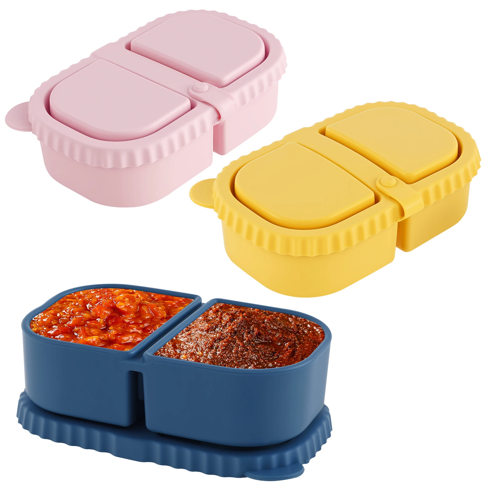 3Pcs Silicone Snack Container Reusable 2 Compartment Food Snackle Box ...