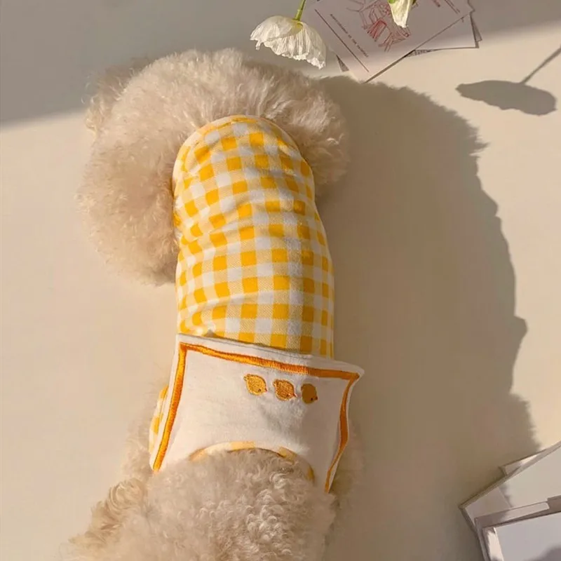 Checkered T-shirt With Yellow Ducks Embroidery – DogMega.Com