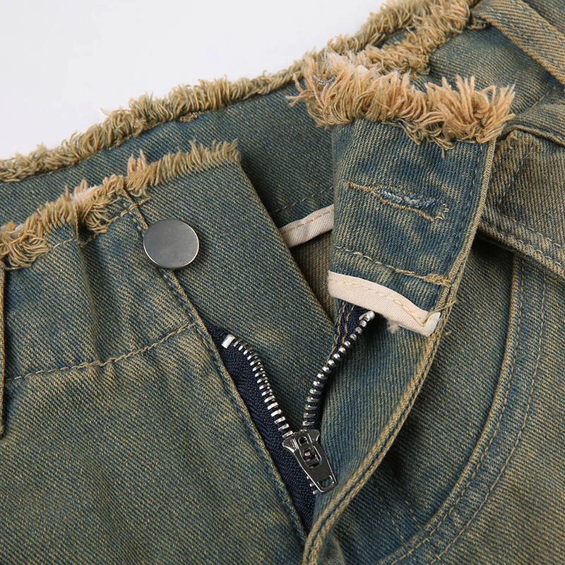 Vintage Aesthetic Y2K Washed Burr Cargo Jean Female Pockets Harajuku 2 ...