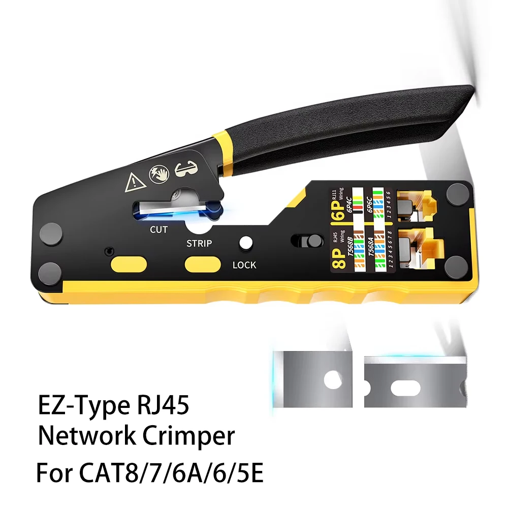 EZ-Type Network Cable Crimper/Cut/Strip Lan CAT8/7/6A/6/5E (STP/UTP ...