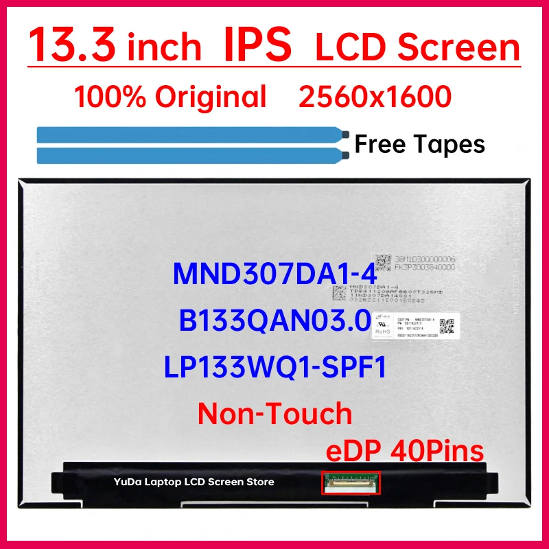 13.3" Laptop LCD Screen MND307DA1-4 B133QAN03.0 LP133WQ1-SPF1 Display ...