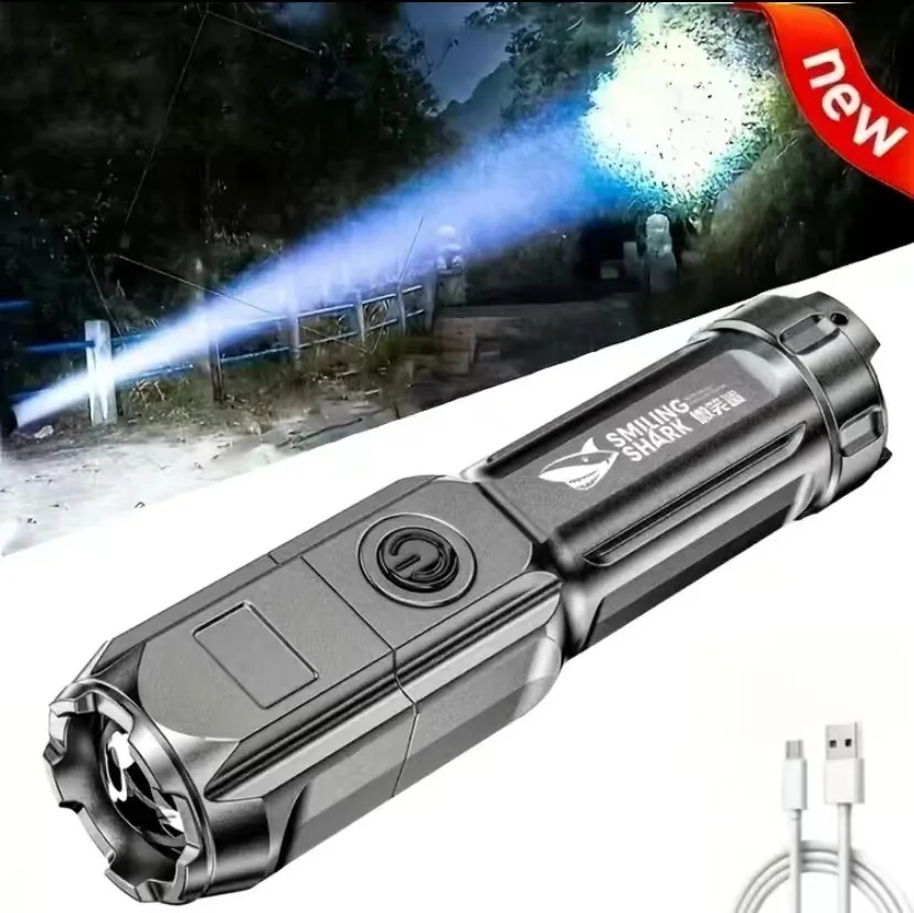 Powerful LED Flashlight Rechargeable USB 18650 Waterproof Zoom Fishing ...