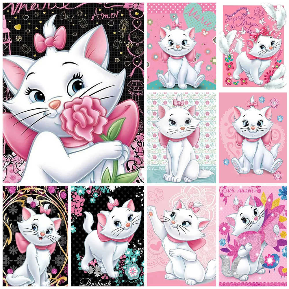 Mary Cat Disney Diamond Painting 5D Cartoon Pet White Cat Diamond Mosaic Cross Stitch Kit DIY ...