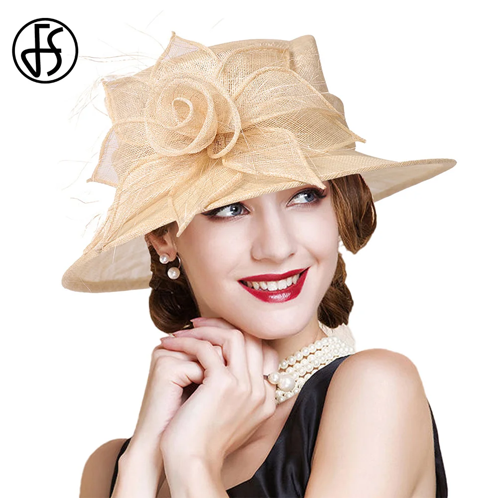 FS-2024-Summer-Beige-Yellow-Sinamay-Bowler-Hats-For-Women-With-Flower ...