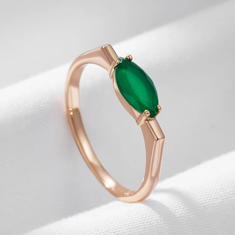 Wbmqda-Elegant-Simple-Emerald-Ring-For-Women-585-Rose-Gold-Color-Oval ...