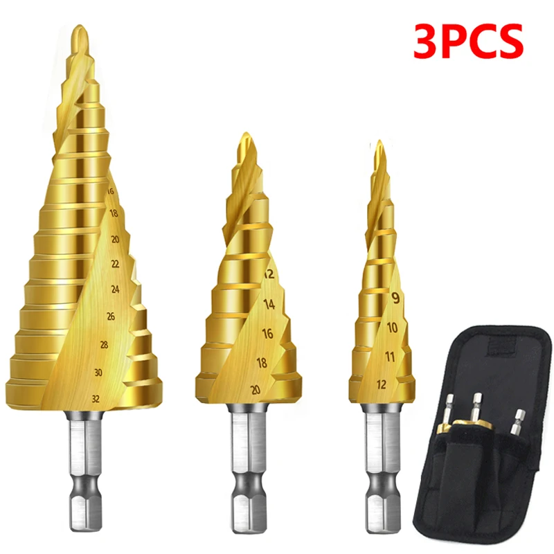 3pcs HSS Titanium-Coated Spiral Groove Step Drill Bit 4-12 4-20 4-32 ...