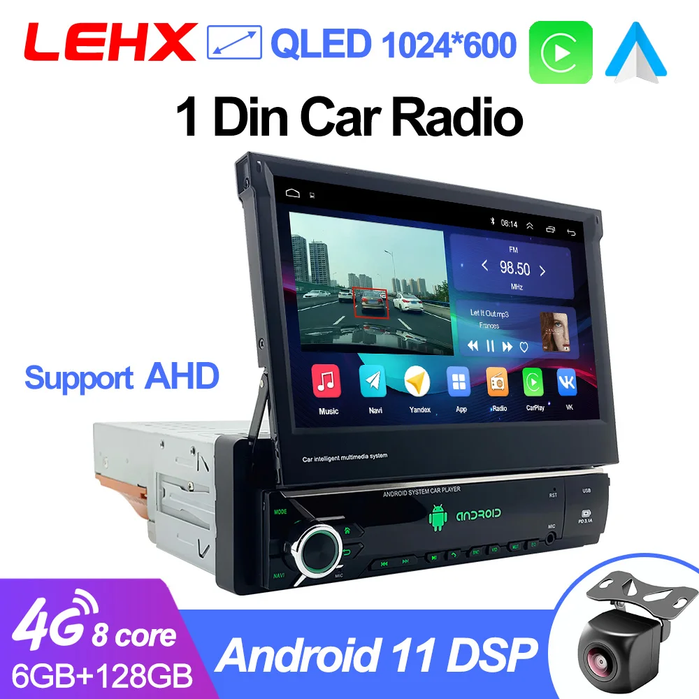 LEHX-L6-1-Din-Android-11-Auto-Universal-Car-Radio-7-QLED-Retractable ...