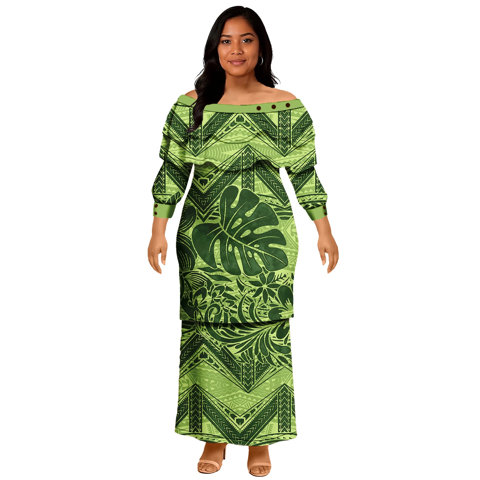 Samoan Puletasi Dress Tradition Polynesian Ruffles Neck Dresses ...
