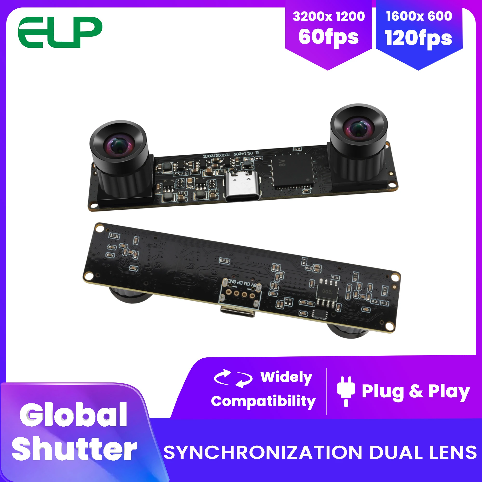 ELP Global Shutter USB Camera Color Synchronization Stereo Camera ...