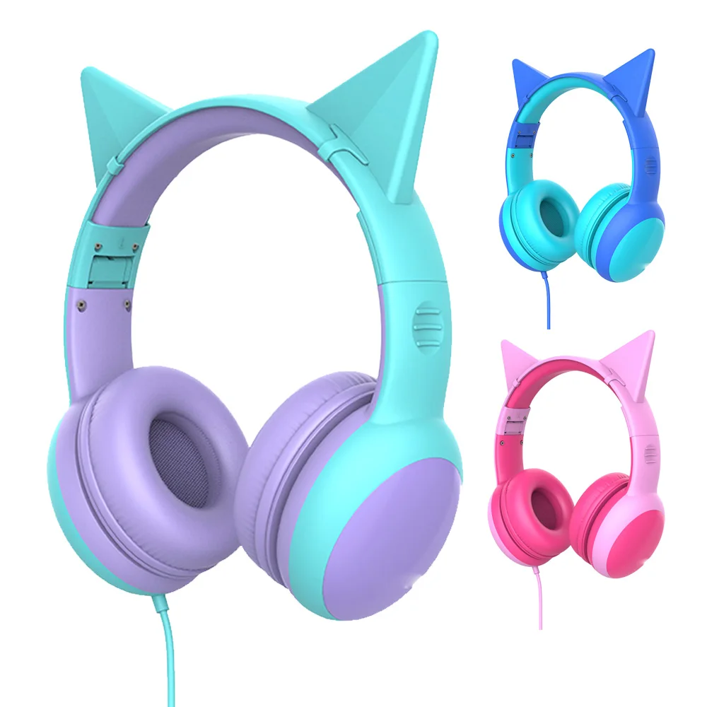 High Quality Stereo Bass Kids Headphones Wired Cute Cat Ear Foldable ...
