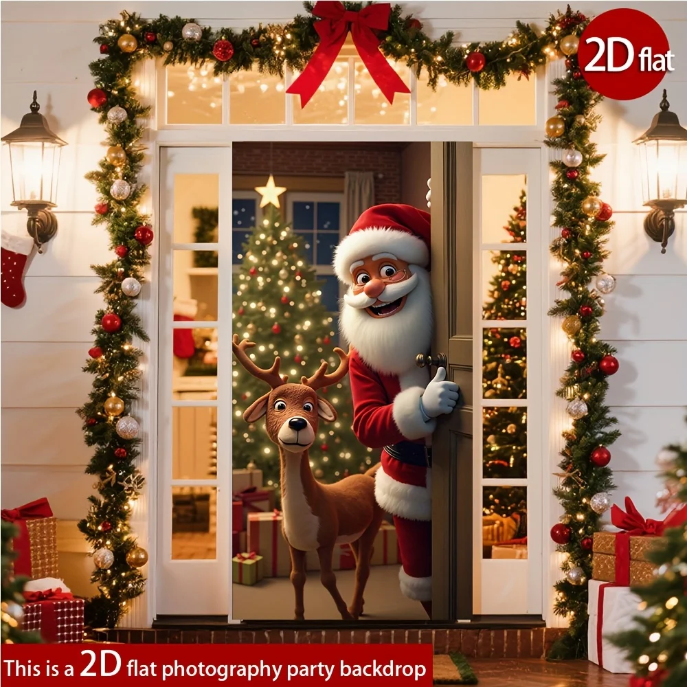 2D flat, 2D flat banner, Santa Claus and reindeer door curtain ...