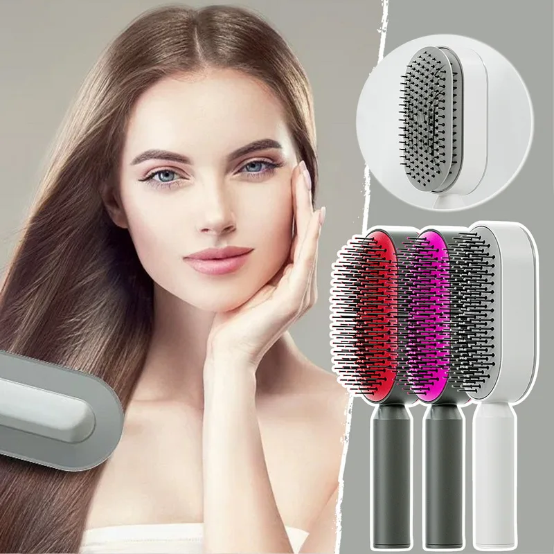 Escova de cabelo auto limpante para mulheres, 1 chave para perda de ...