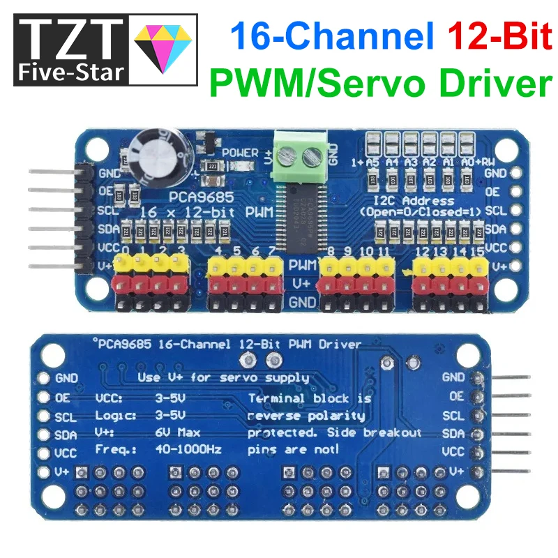 TZT-servocontrolador-PWM-interfaz-I2C-16-canales-12-bits-PCA9685-para-Arduino-Raspberry-Pi-m ...