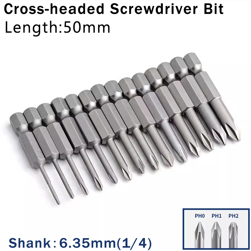 10pcs-50mm-Cross-Screwdriver-Bits-Set-Alloy-Steel-Electric-Screwdriver ...