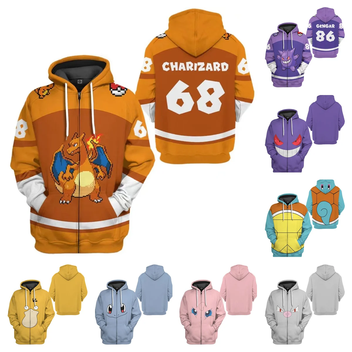 Anime-Pokemon-Gengar-Hoodies-Psyduck-Hooded-Charizard-Cosplay-Clothes ...