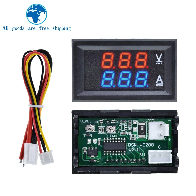 TZT DC 0-100V 10A Digital Voltmeter Ammeter Dual Display Voltage ...