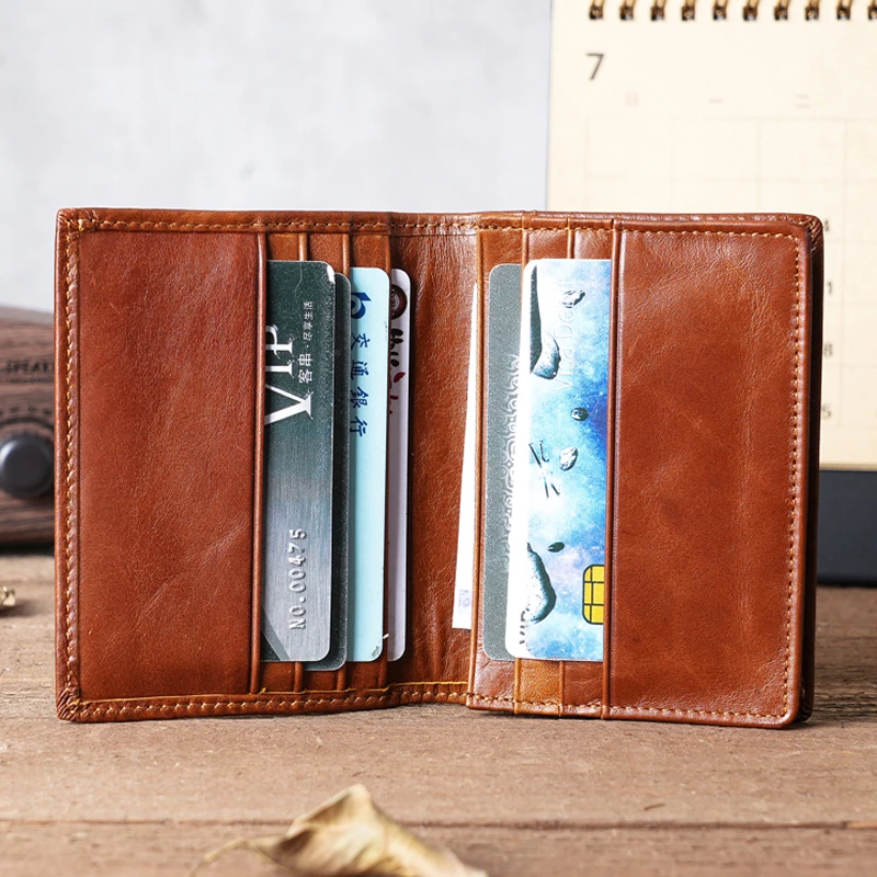 Vintage Genuine Leather Men Wallet Card Holders for Credit ID Cards Cowhide Bifold Purse 8 Card ...
