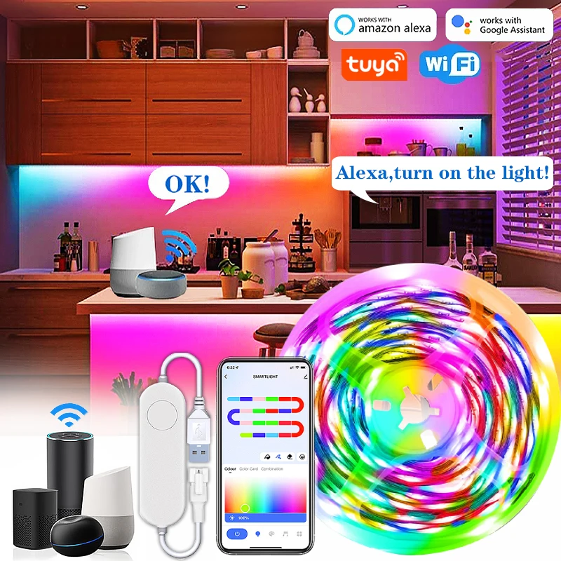 TUYA LED Strip Light Smart Wifi RGBIC Dreamcolor Ribbon Lighting USB 5V ...