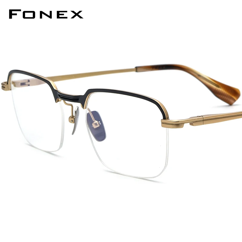 FONEX-Titanium-Glasses-Frame-Men-2024-New-Vintage-Semi-Rimless-Square ...