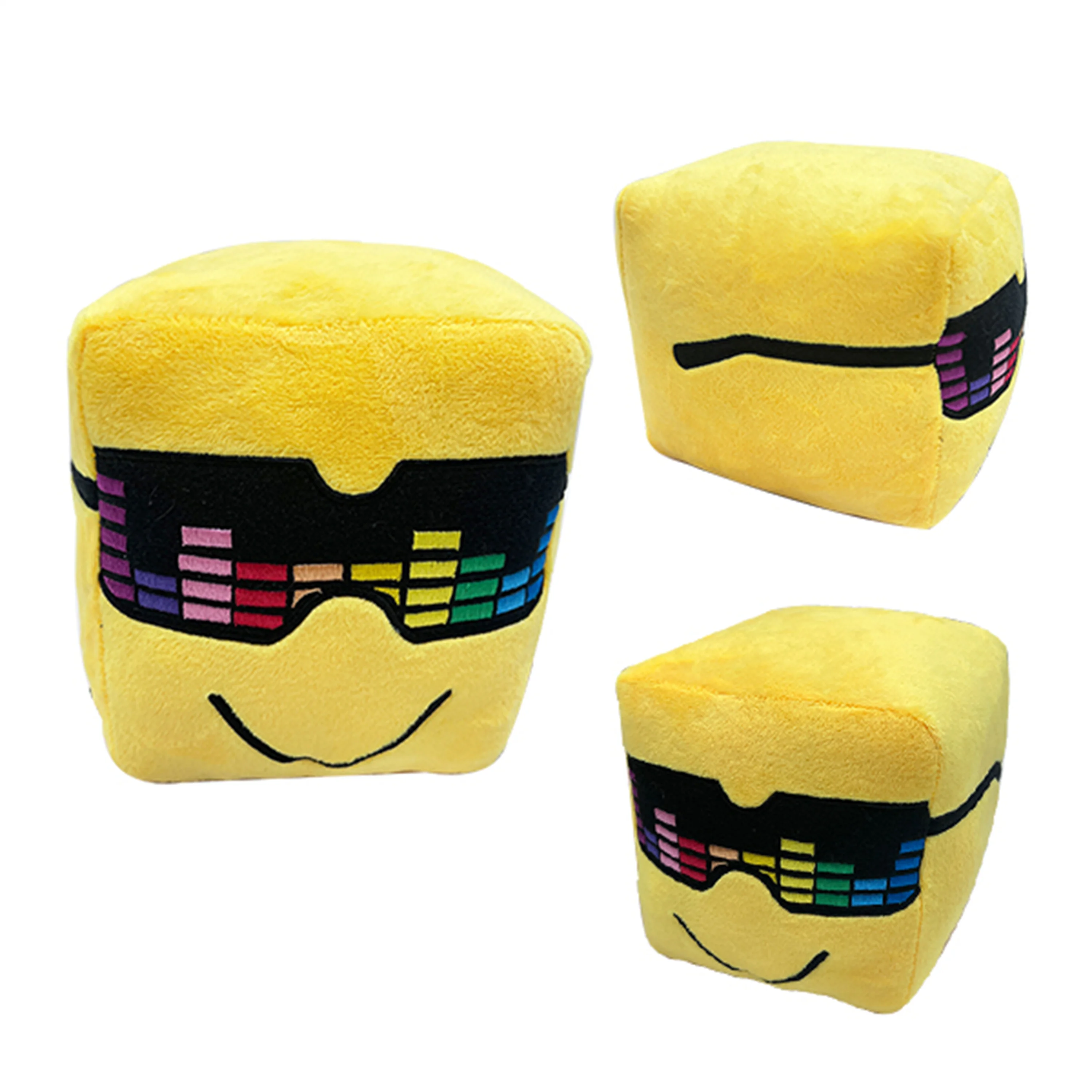 Yellow-smiling-small-square-plush-doll-with-colored-sunglasses-cute-and ...
