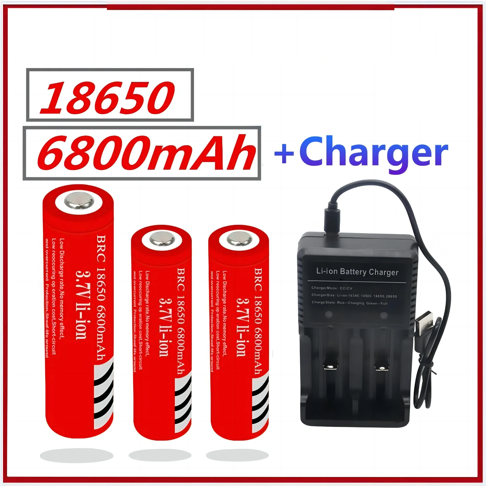 New-Battery-3-7V-6800mAh-BRC-18650-Rechargeable-battery-Lithium-ion-Lithium-battery-Charger ...