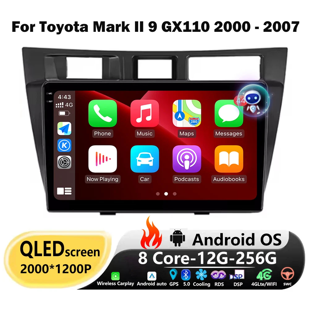 Android 16 Auto Carplay For Toyota Mark II 9 GX110 2000 - 2007 Car ...