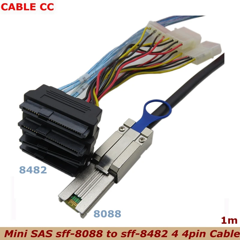 Cable de SFF 8088 a SFF 8482 SAS SATA de 1m, Mini SAS, 26 Pines, SFF ...