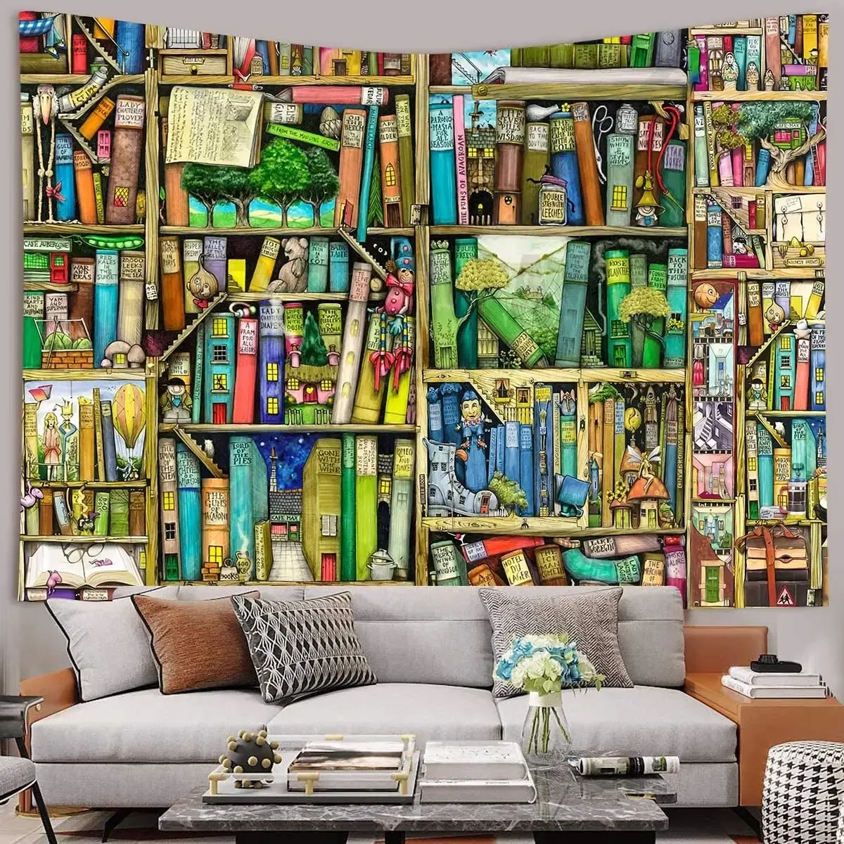 Anime-Bookshelf-Tapestry-Elf-Library-Fantasy-Fairy-Tale-Magic-School ...