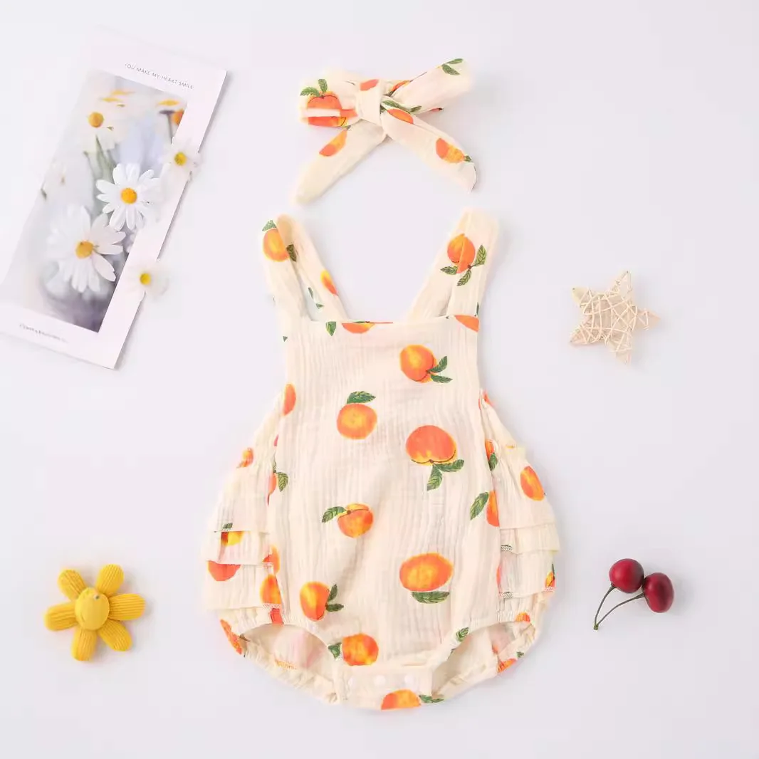 0-24M Baby Girl Peach Clothes Cotton Linen Fruit Overalls Romper ...