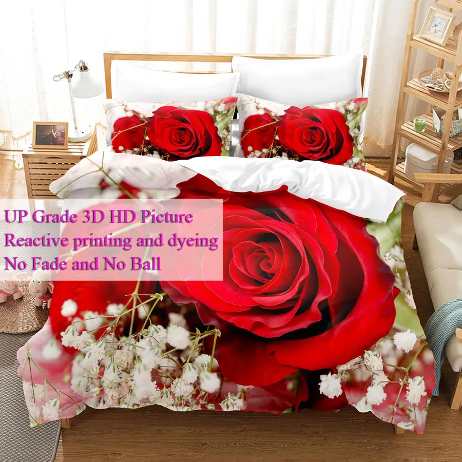 Red Roses Duvet Cover Set Queen Size King Full 3D Bedding Sets Flower ...