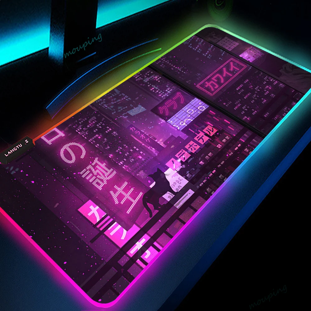 RGB Kawaii Maus Pad Neon Lila Led Deskmat Krippen Retrowave Gaming ...